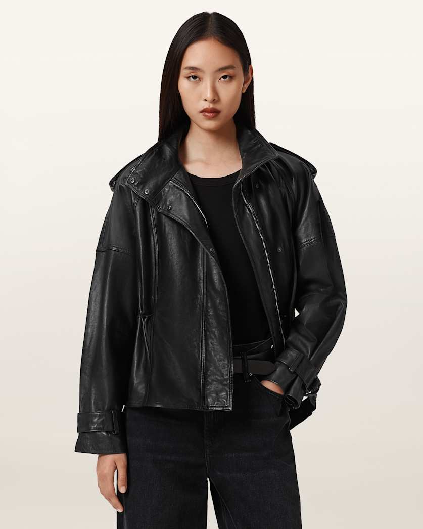 Serne Relaxed Fit Leather Jacket Black | ALLSAINTS Canada
